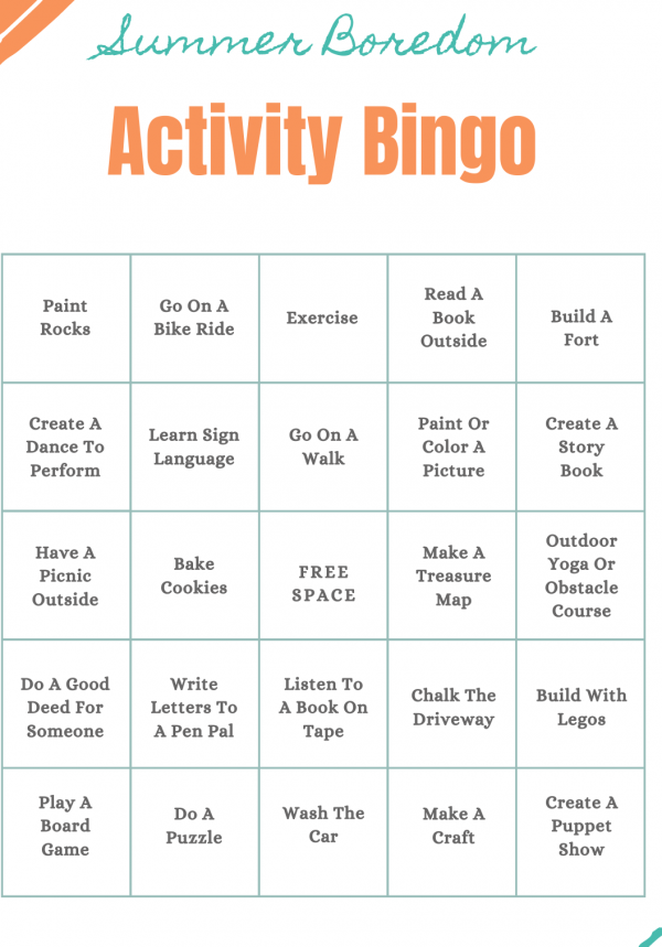 Summer Boredom Activity Bingo For Kids: Free Printable - Caputo's Cakes